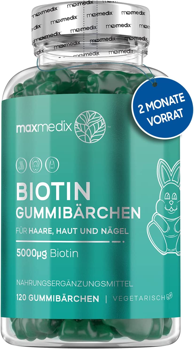 MaxMedix Biotin Gummy Bears for Skin Hair Nails 5000mcg Biotin with Fo